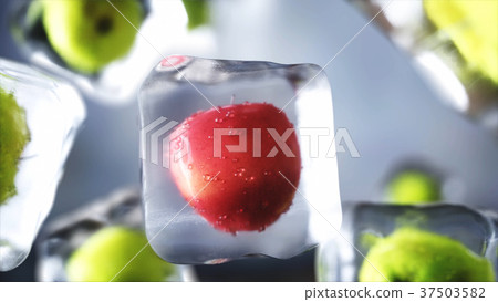 Apples in ice cubes. Food and broadcast concept - Stock Illustration ...