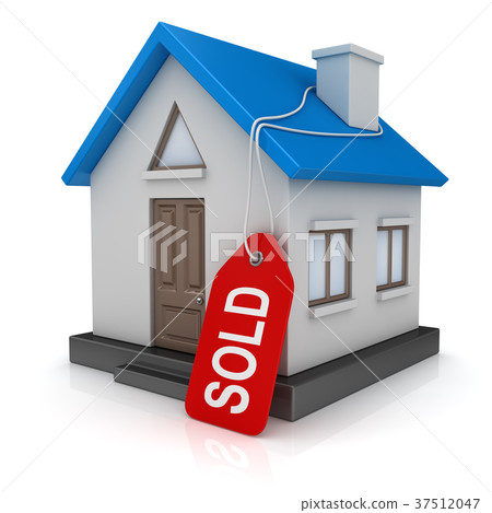 Blue home with sold tag - Stock Illustration [37512047] - PIXTA