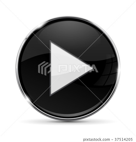 Black round button with white PLAY sign. With - Stock Illustration ...