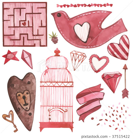 Vector Watercolor pink set of elements for - Stock Illustration ...