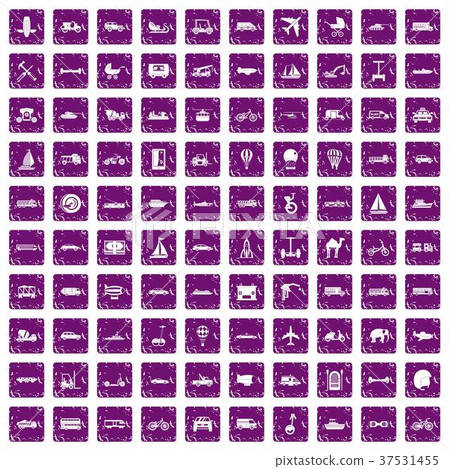 100 transport icons set grunge purple - Stock Illustration [37531455 ...