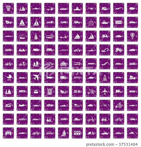 100 transportation icons set grunge purple - Stock Illustration ...