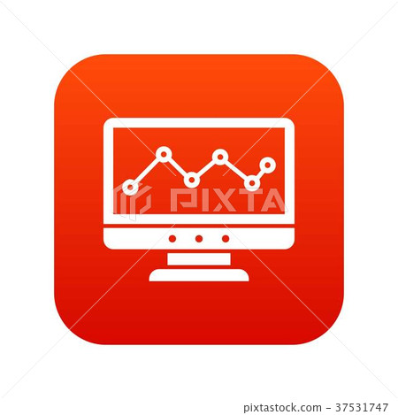 Graph in computer screen icon digital red - Stock Illustration ...