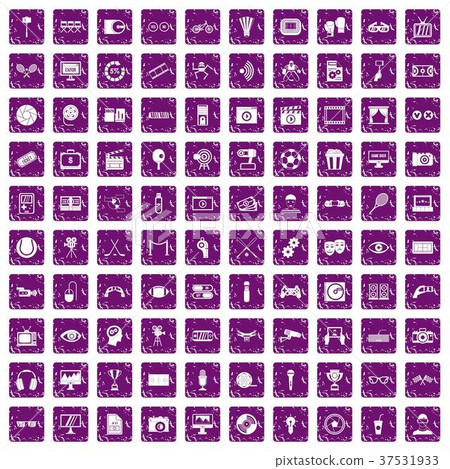 100 video icons set grunge purple-插圖素材 [37531933] - PIXTA圖庫