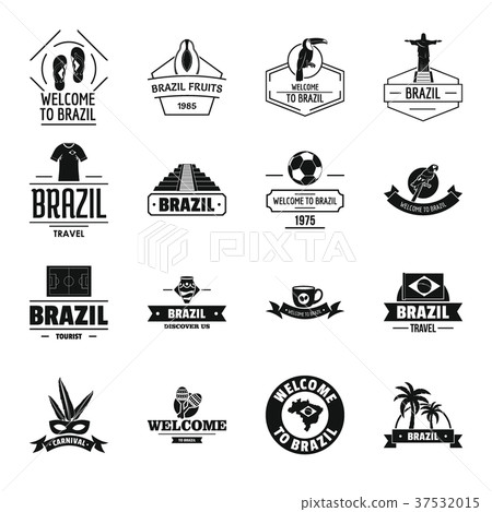 Brazil travel logo icons set, simple style - Stock Illustration ...