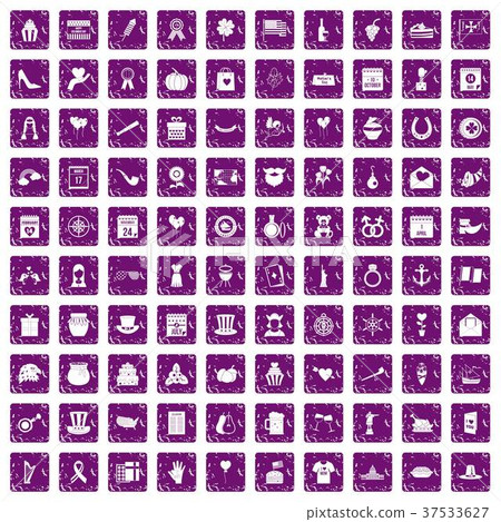 100 calendar icons set grunge purple - Stock Illustration [37533627 ...