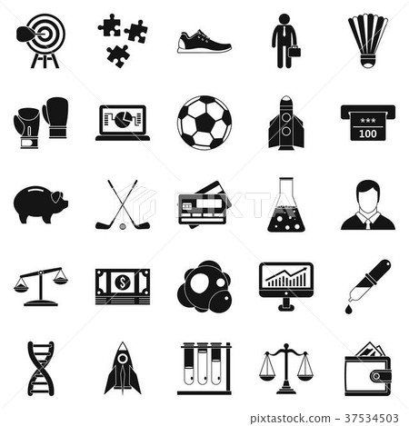 Advantageous icons set, simple style - Stock Illustration [37534503 ...