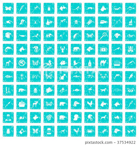 100 animals icons set grunge blue - Stock Illustration [37534922] - PIXTA