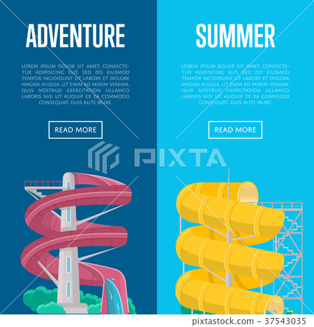 Summer adventure flyers with water slide - Stock Illustration [37543035 ...