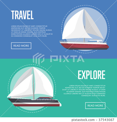 Nautical travel flyers with sailboats - Stock Illustration [37543087 ...