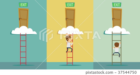 stairs to the exit on the cloud. Set - Stock Illustration [37544750 ...