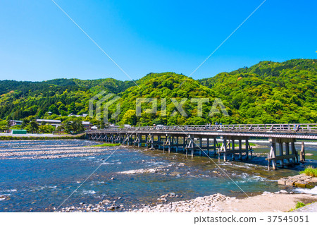 Togetsu Bridge and Katsuragawa of the fresh green - Stock Photo ...