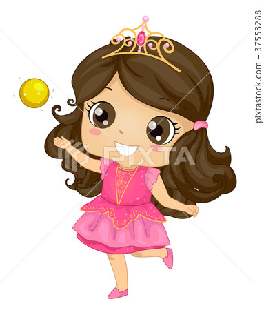 Kid Girl Princess Golden Ball Illustration - Stock Illustration ...
