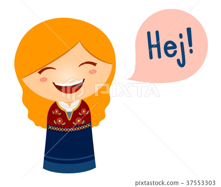 Kid Girl Costume Danish Speech Hello - Stock Illustration [37553303 ...