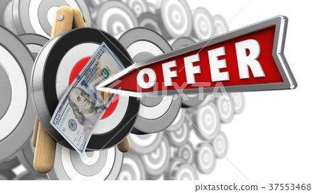 3d illustration of target stand with offer arrow - Stock Illustration ...