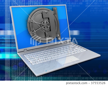 3d illustration of laptop with vault door - Stock Illustration ...