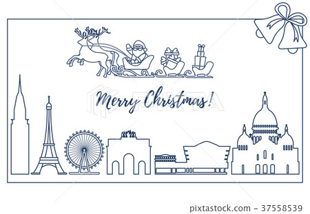 Santa Claus in sleigh flying over buildings - Stock Illustration ...