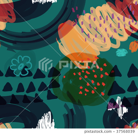 Abstract scribbles deep turquoise with flower - Stock Illustration ...