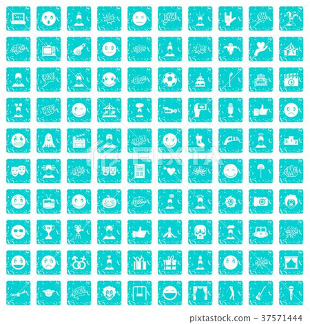 100 emotion icons set grunge blue - Stock Illustration [37571444] - PIXTA