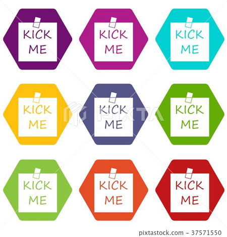 Inscription kick me icon set color hexahedron - Stock Illustration ...