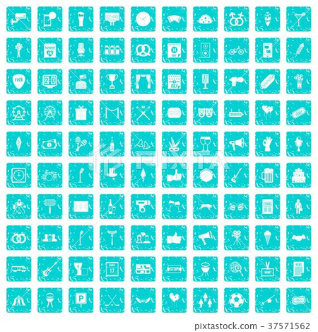 100 events icons set grunge blue - Stock Illustration [37571562] - PIXTA