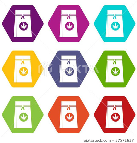 Bag with cannabis icon set color hexahedron - Stock Illustration ...