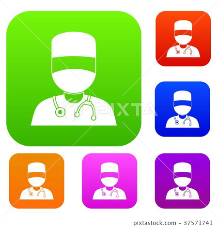 Doctor with mask set color collection - Stock Illustration [37571741 ...