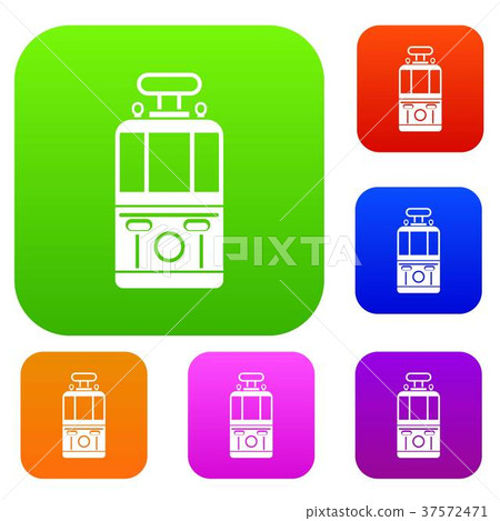 Tram front view set color collection - Stock Illustration [37572471 ...