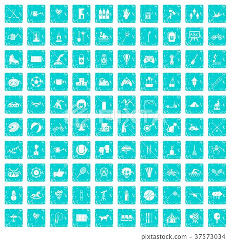 100 kids activity icons set grunge blue - Stock Illustration [37573034 ...