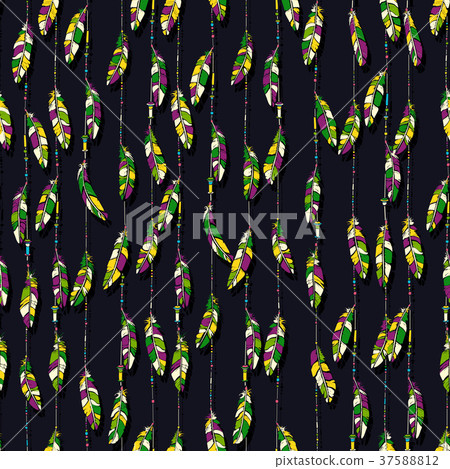 Beads and feathers festive pattern - Stock Illustration [37588812] - PIXTA