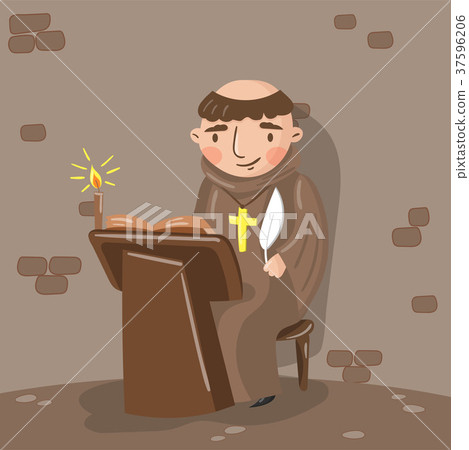 Medieval monk scribe character writing a chronicle - Stock Illustration ...