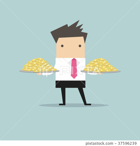 Businessman serve money coin on the plate - Stock Illustration ...