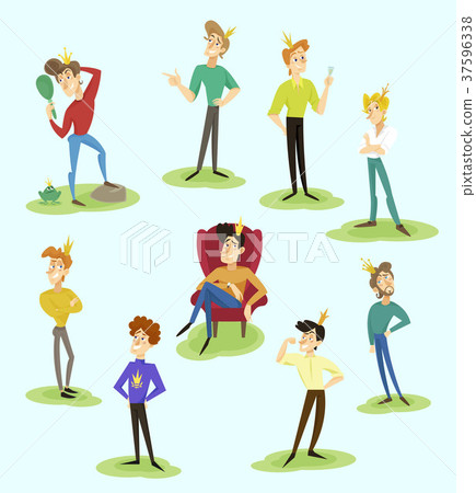 Modern prince set, funny young man character with - Stock Illustration ...