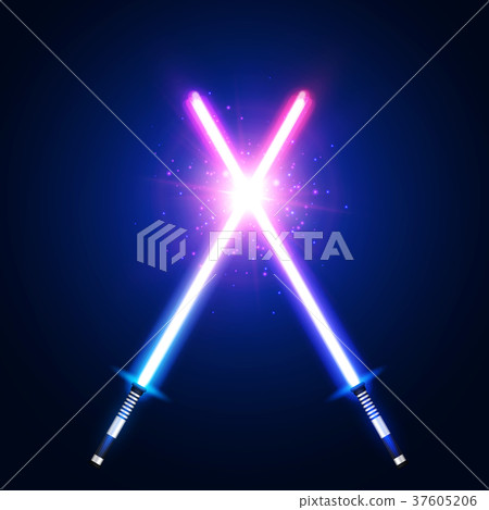 Two crossed light neon swords fight. Blue and pink - Stock Illustration ...