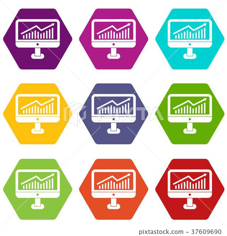 Growth graph on the computer monitor icon set... - Stock Illustration ...