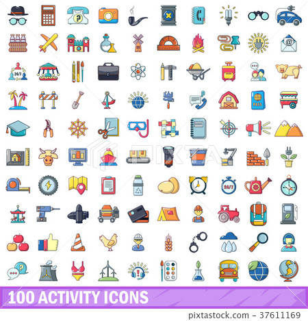 100 activity icons set, cartoon style - Stock Illustration [37611169 ...