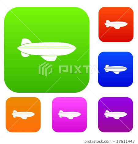 Blimp aircraft flying set color collection - Stock Illustration ...