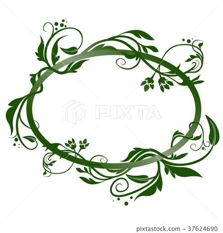 Oval Text Box Framed in Green Vines - Stock Illustration [37624690] - PIXTA