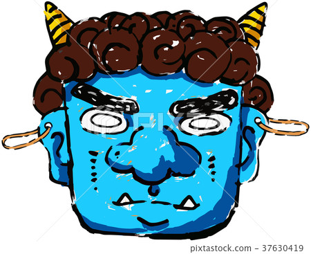 Scary blue demon face with rubber band - Stock Illustration [37630419 ...