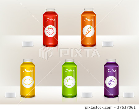 Vector set of realistic juice bottles, jars. Glass - Stock Illustration ...