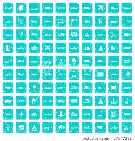 100 transport icons set grunge blue-插圖素材 [37647251] - PIXTA圖庫