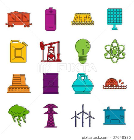 Energy sources items icons doodle set - Stock Illustration [37648580 ...