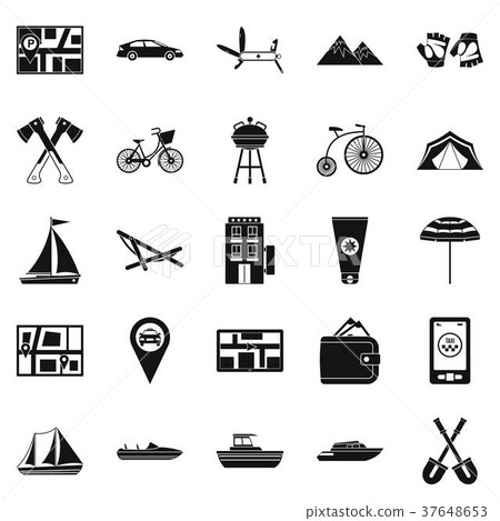 Across the border icons set, simple style - Stock Illustration ...