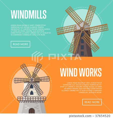 Natural farming flyers with windmill buildings - Stock Illustration ...