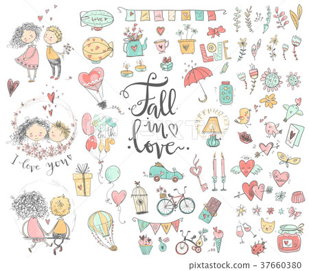 Cute fall in love collection. Nice romantic - Stock Illustration ...