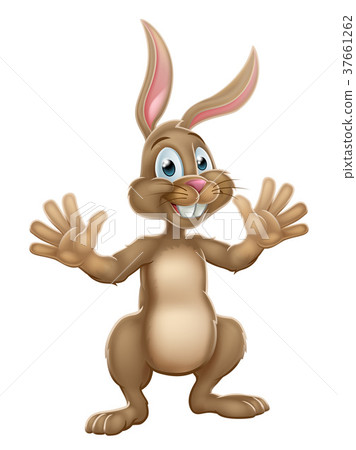 Cute Easter Bunny Rabbit Waving - Stock Illustration [37661262] - PIXTA