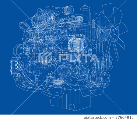 Car engine. Vector rendering of 3d - Stock Illustration [37664913] - PIXTA