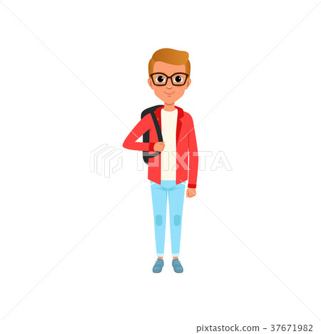 Cartoon child character in red jacket, white t - Stock Illustration ...