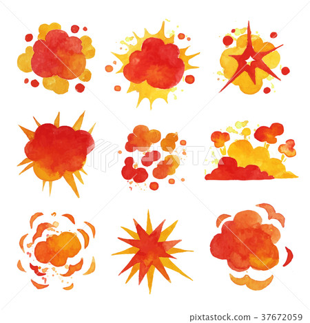 Explosions set, fire explosion effect watercolor - Stock Illustration ...