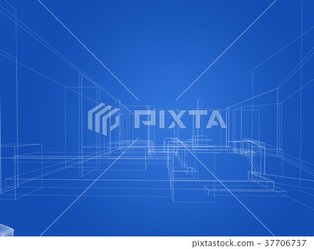 sketch design of resturant ,3d wire frame render - Stock Illustration ...